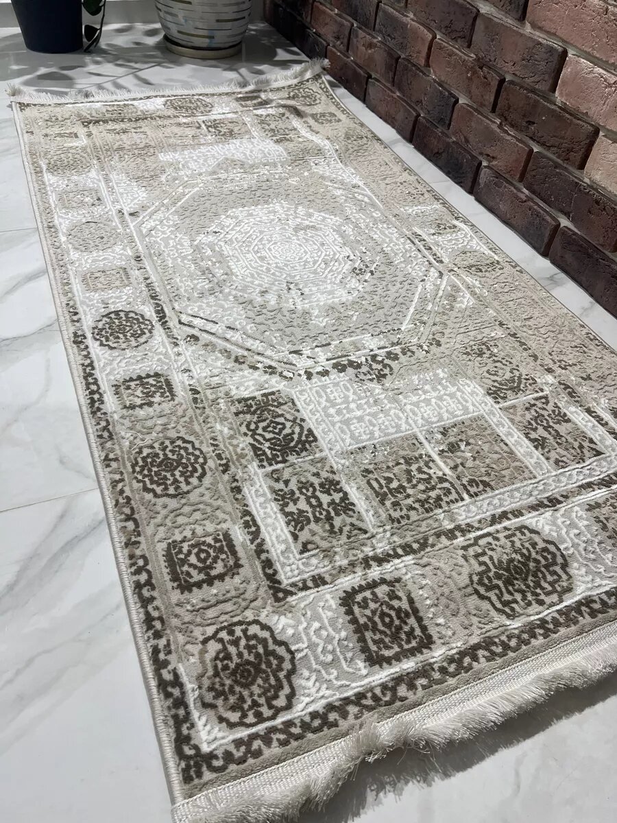 Коврик прикроватный, коричнево-серый, прямоугольный 80х150 см, Турция