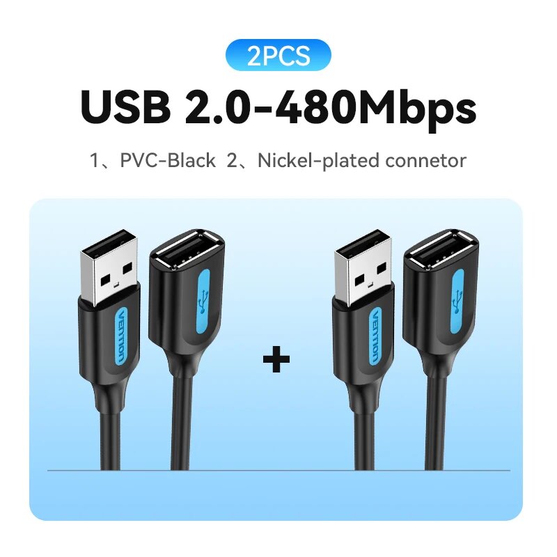 Vention USB 3.0 кабель удлинитель 3m, 480Mbps-2pcs