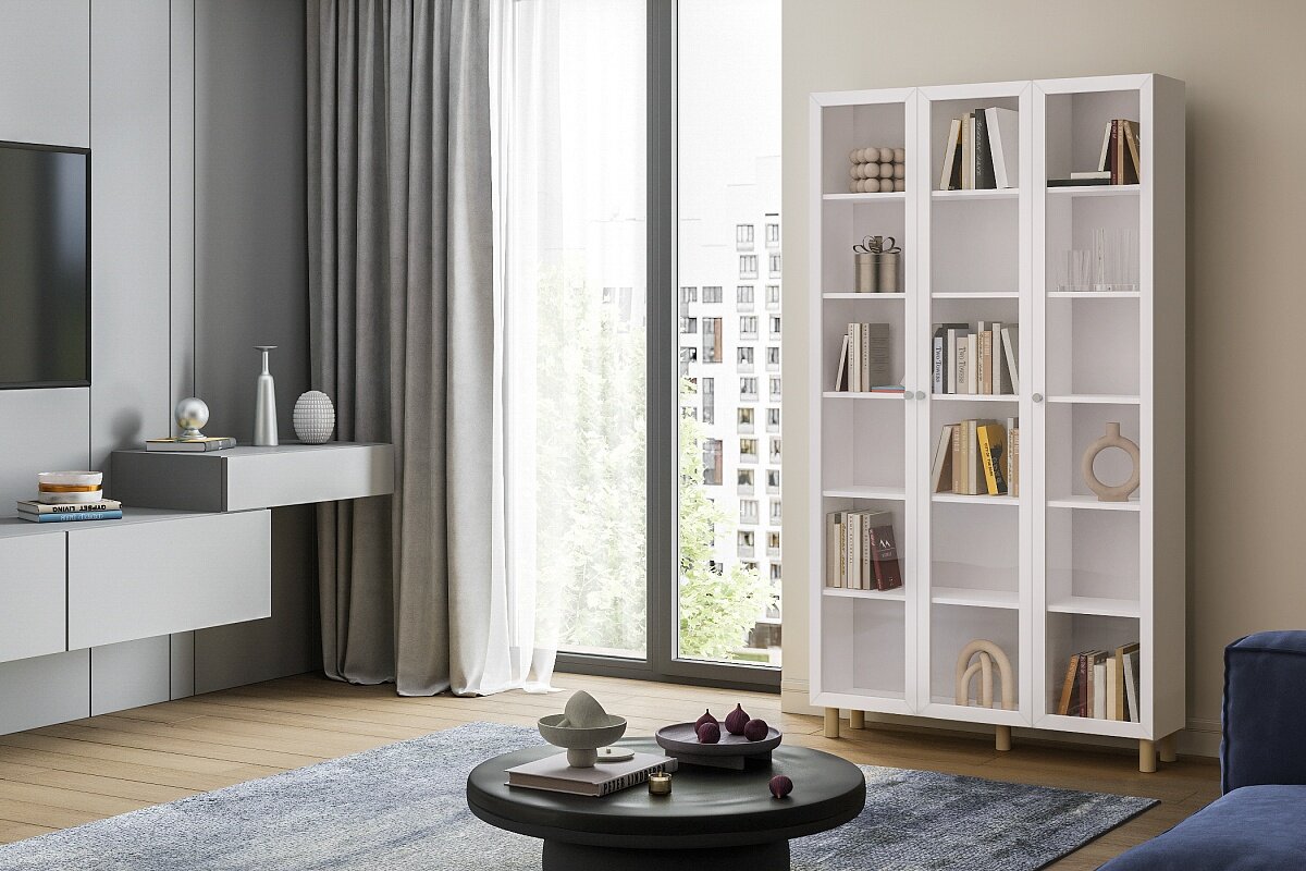 Шкаф книжный стеллаж Билли Сканди Billy по мотивам Икея Ikea - 11 120x30x209 для книг трехдверный