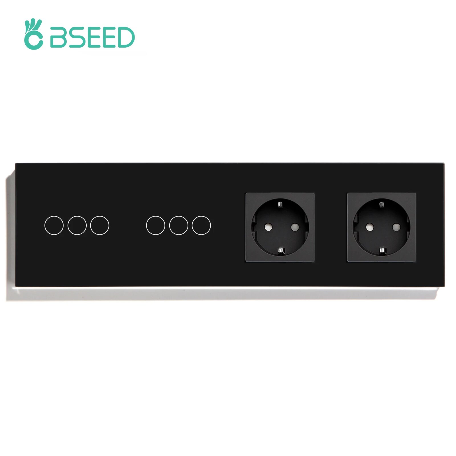 Сенсорные переключатели BSEED 1/2/3 клавиш с розеткой, синяя подсветка Dual 3Gang Black