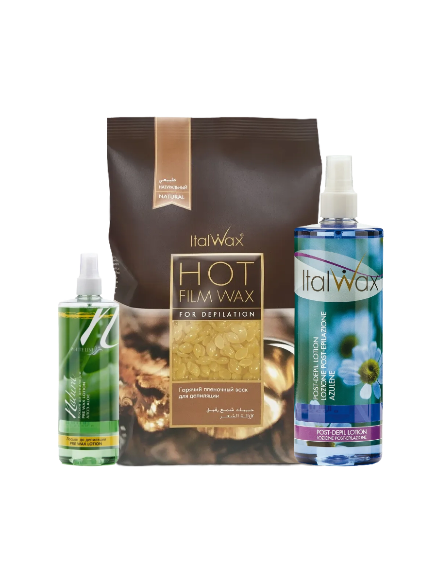 Воск в гранулах Натуральный ITALWAX NATURA ,1000гр+(Набор уход до/после Лосьон Алоэ, Азулен,750 мл)