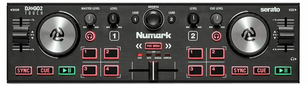 NUMARK DJ2GO2 Touch портативный DJ-контроллер, в комплекте ПО Serato DJ Intro