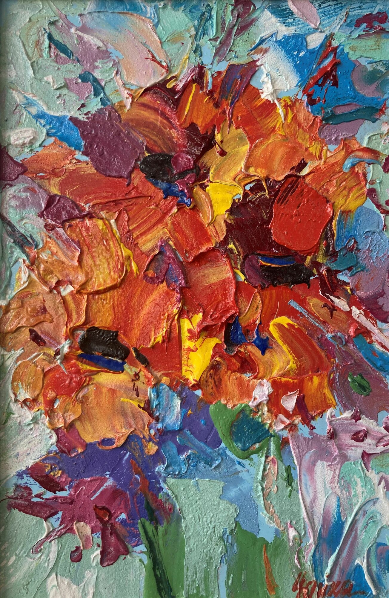 ART-Salon at Oktyabrskaya картина "Маки", 30х20 см, оргалит, масло, авторская работа