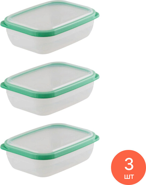 Контейнер для хранения продуктов Полимербыт Премиум полипропилен с крышкой, прозрачный 19.8×14.5×7см объем 1.2л / емкость герметичная для СВЧ (комплект из 3 шт)