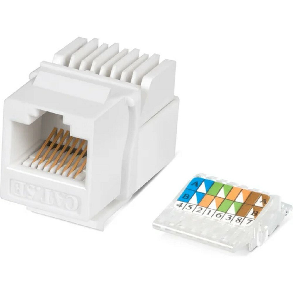 Cabeus Разъемы, Проходные адаптеры, Вставки KJ-RJ45-Cat.5e-Toolless Вставка Keystone Jack RJ-45 8P8C , категория 5e, без инструмента Toolless, белая