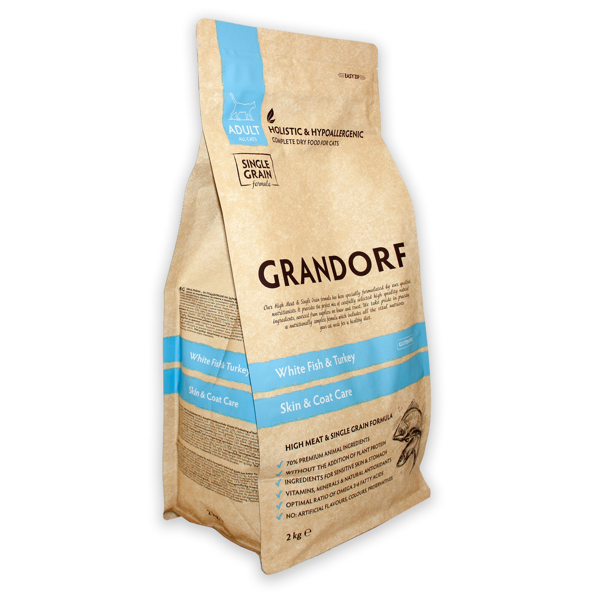 Сухой корм Grandorf БЕЛАЯ рыба И индейка для кошек, 2 кг (35gr)