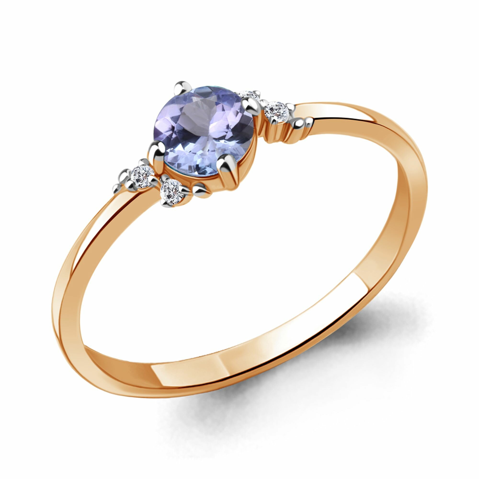 Кольцо, красное золото, 585 проба, танзанит, бриллиант