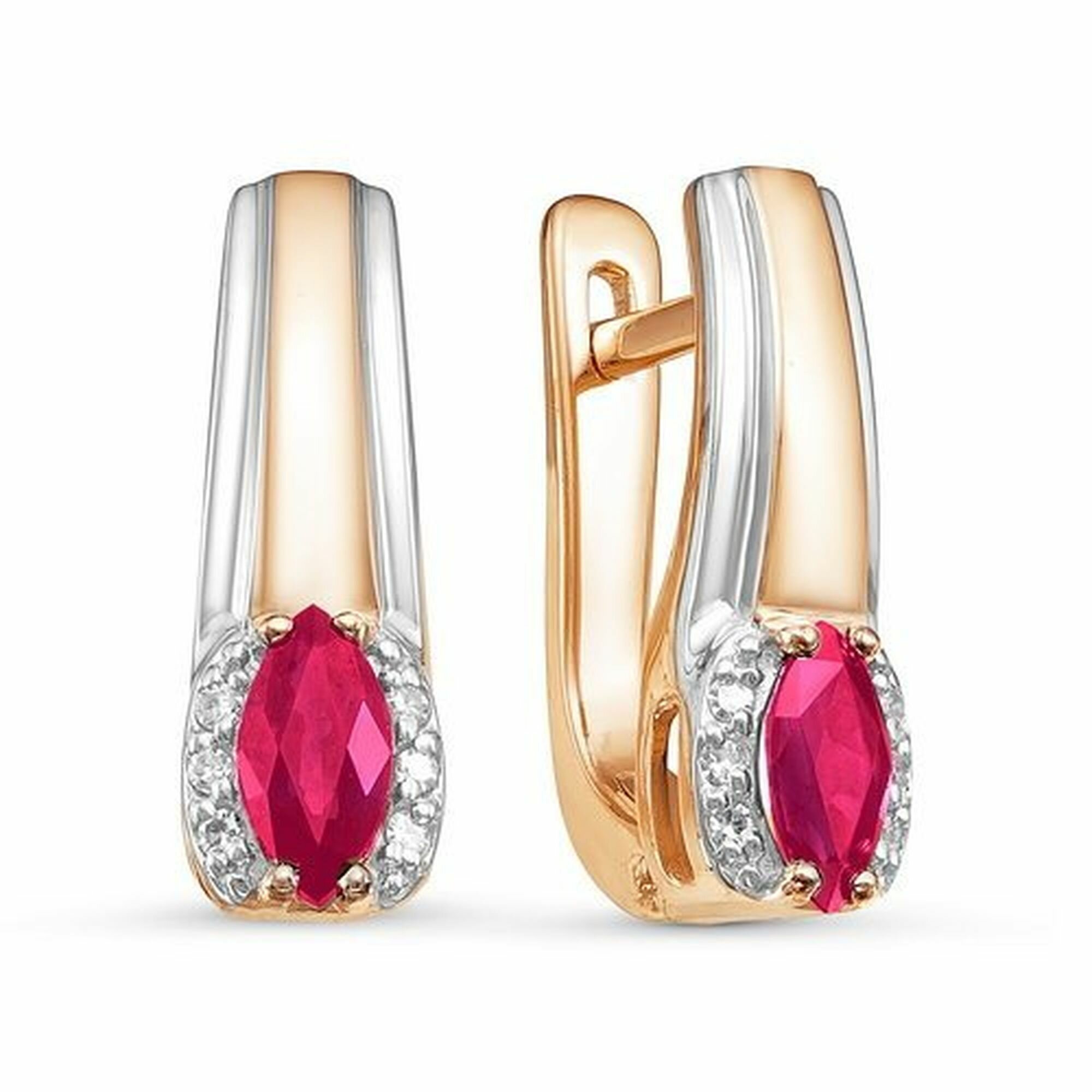 Серьги, красное золото, 585 проба, рубин, бриллиант