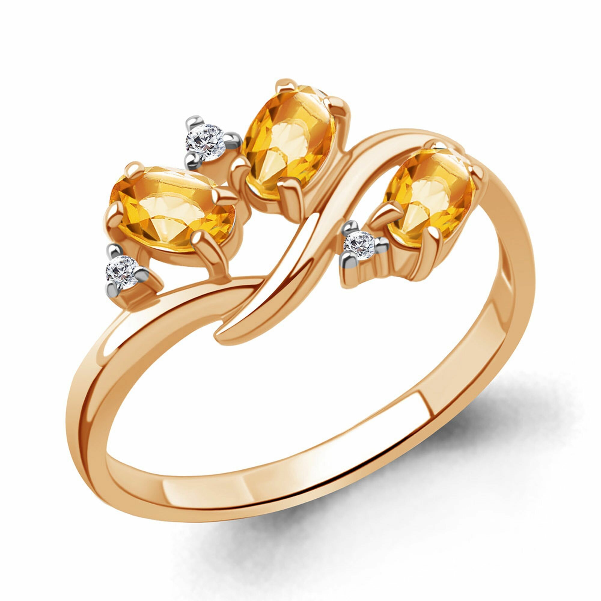 Кольцо, серебро, 925 проба, золочение, фианит, цитрин