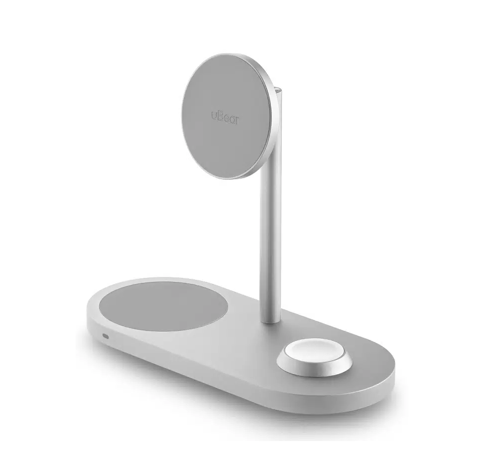 БЗУ uBear Stage Pro 3in1 Galaxy Watch (MagSafe/Fast 30W/без СЗУ/кабель USB-C/USB-C 2м) серебристый