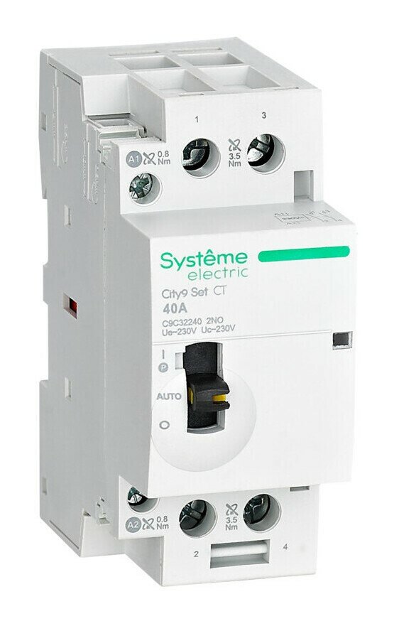 Контактор Systeme Electric City9 Set 2P 2НО 40A AC 230В-230В, ручное управление