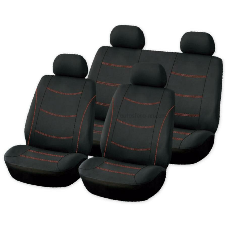 ARNEZI A0508006 Чехлы на сиденья (рубашка) с подголовниками, черный с красной строчкой 8пр.