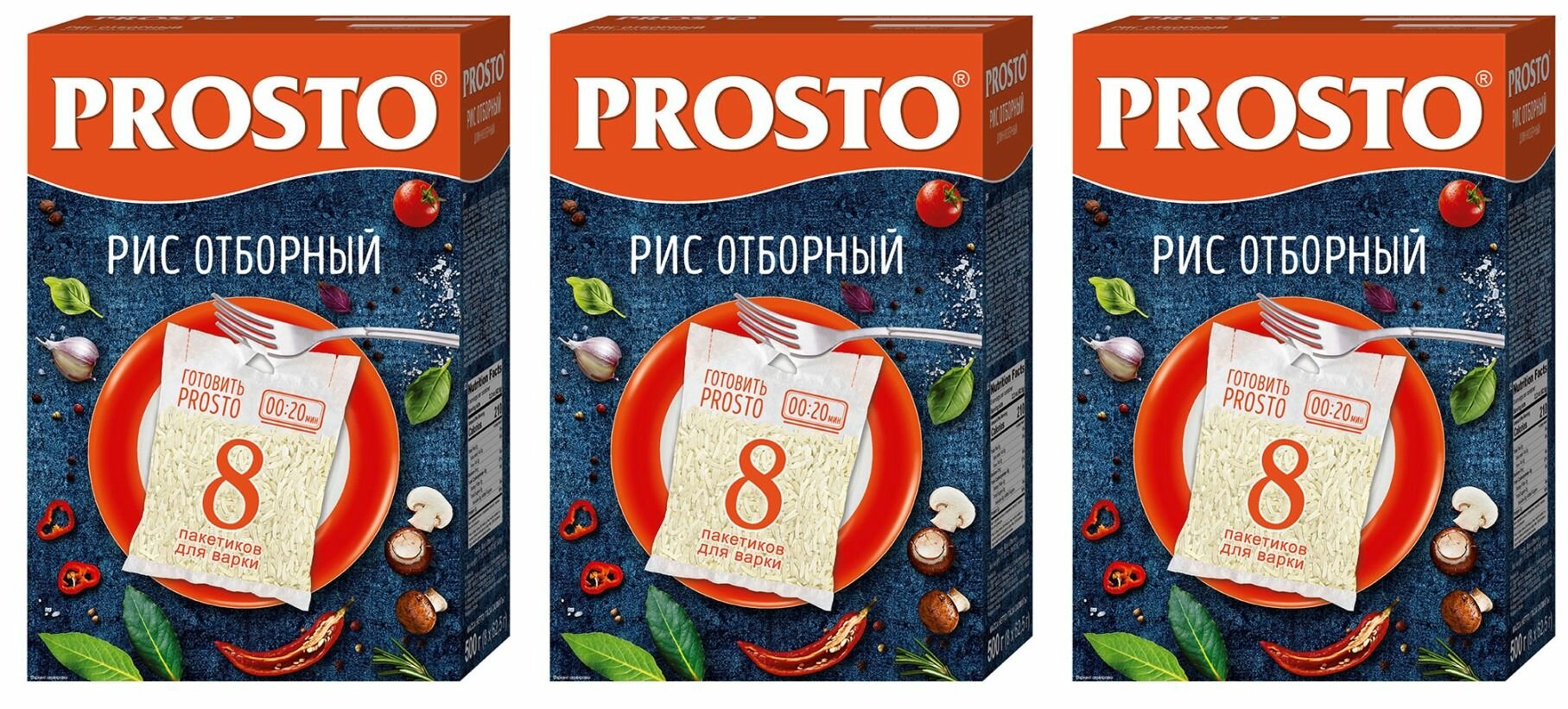 Prosto Рис Отборный 8 пакетиков по 62,5 г 500 г, 3 шт