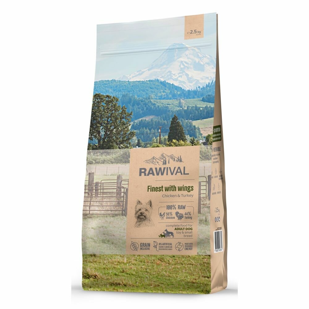 Сухой корм RAWIVAL (Ровайвл) для собак карликовых и мелких пород, курица и индейка, 2,5 кг