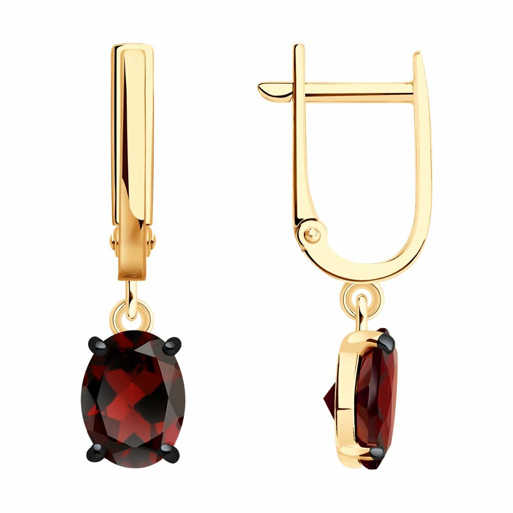 Серьги, серебро, 925 проба, золочение, гранат