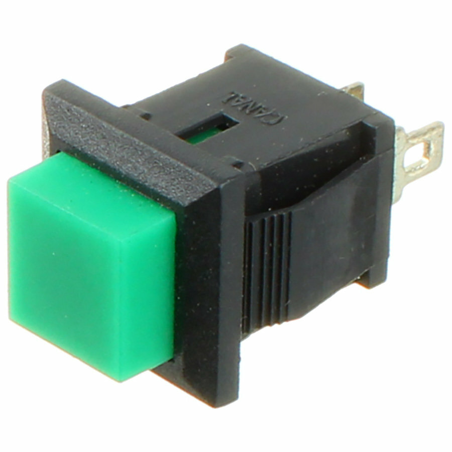 Кнопка 10мм квадратная зеленая на размыкание 15*20