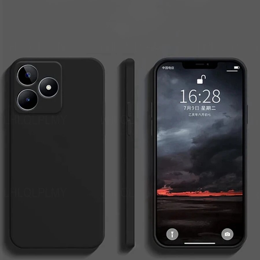 Квадратный мягкий чехол из жидкого силикона для Realme C63 C61 C65 14 14T Черный, Black, Realme C61