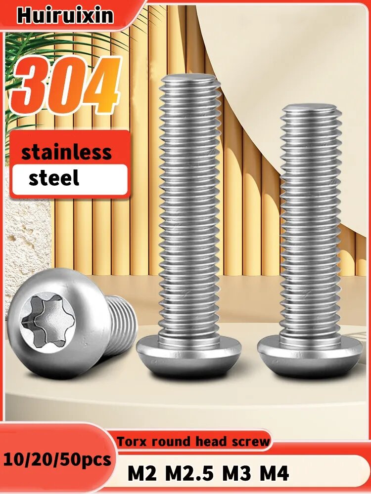 Винты Torx с круглой головкой из нержавеющей стали M2 M2.5 M3 M4 M4 x10, 10Pcs
