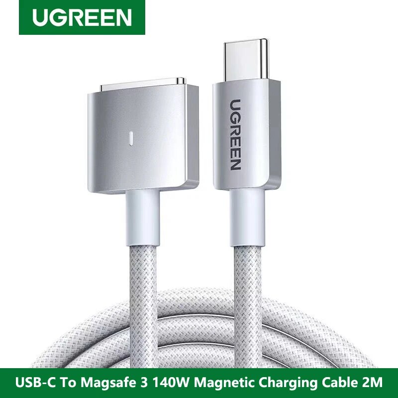 UGREEN для USB-C к Magsafe 3, магнитный зарядный кабель 140 Вт, 2 м, нейлоновая оплетка для Apple Macbook Pro Air 2023 Type C PD, зарядное устройство со светодиодной подсветкой