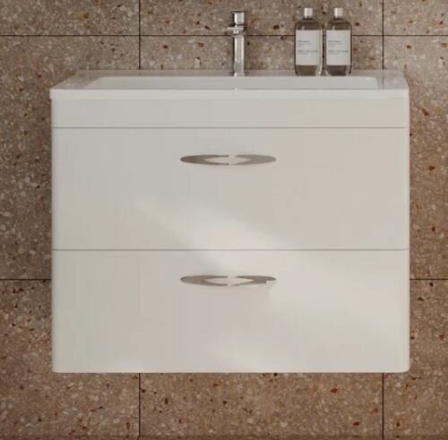 Тумба с раковиной Style Line Каре 80 (2 ящ.) подвесная Люкс белая, PLUS