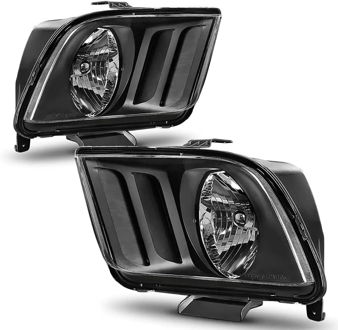 Передняя фара в сборе 2 шт, совместимая с 2005-2009 Ford Mustang, черный корпус, прозрачные линзы, Замена фар головного света