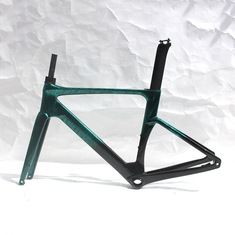 Велосипедная рама из углеродного волокна для шоссейного гравия, сквозная осьc, Зеленый, 51CM