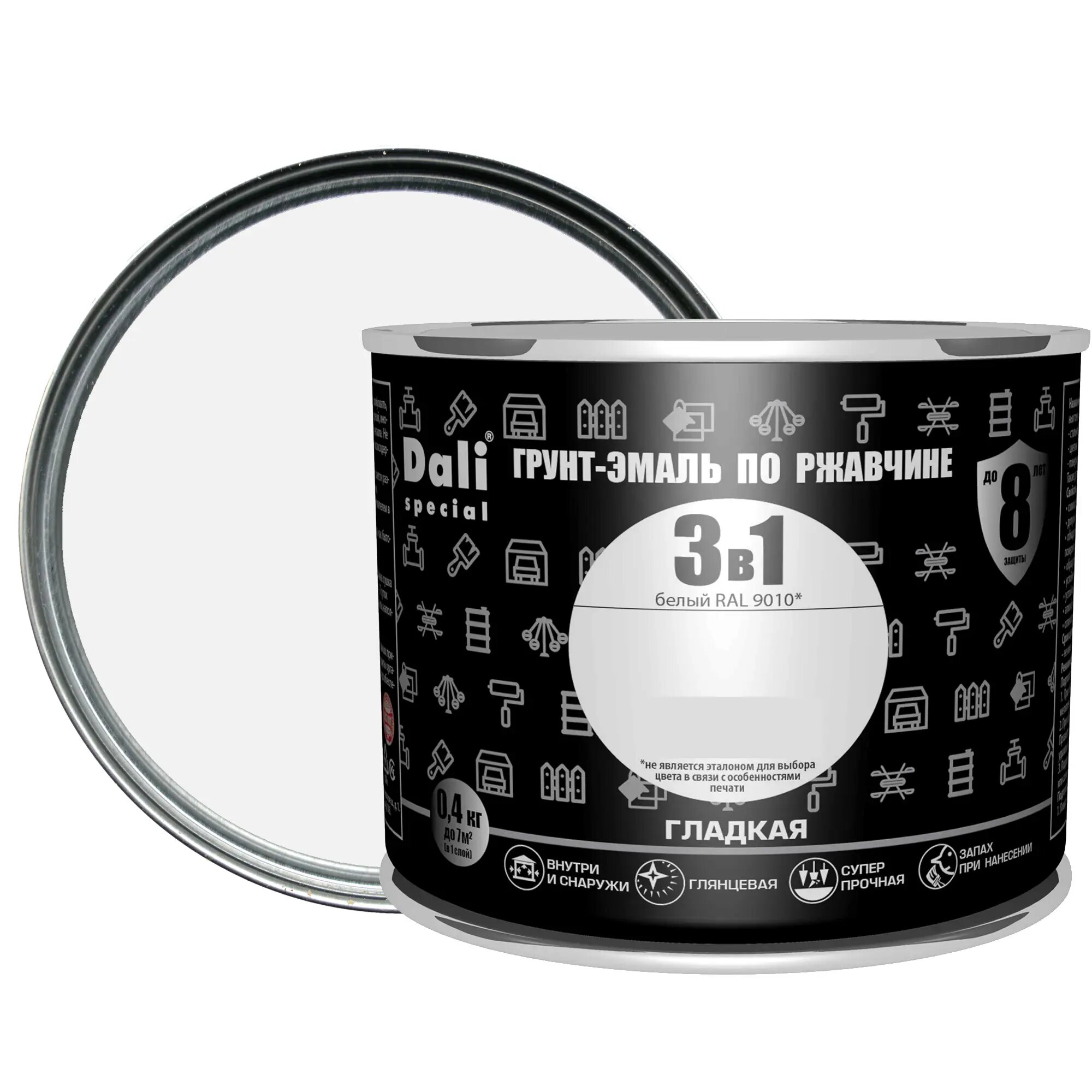 Грунт-эмаль по ржавчине 3 в 1 Dali Special гладкая цвет белый 0.4 кг RAL 9010