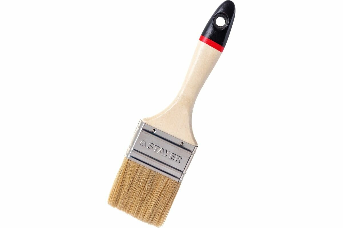 Плоская кисть STAYER UNIVERSAL-EURO светлая натуральная щетина, деревянная ручка, 63мм, 2,5" 0102-063