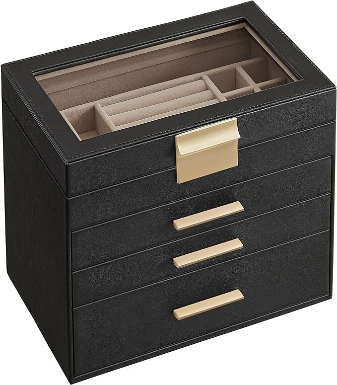 Шкатулка для драгоценностей SONGMICS - 15,3 х 25,1 х 21,5 см, графитовый черный и золотой, JBC161B02