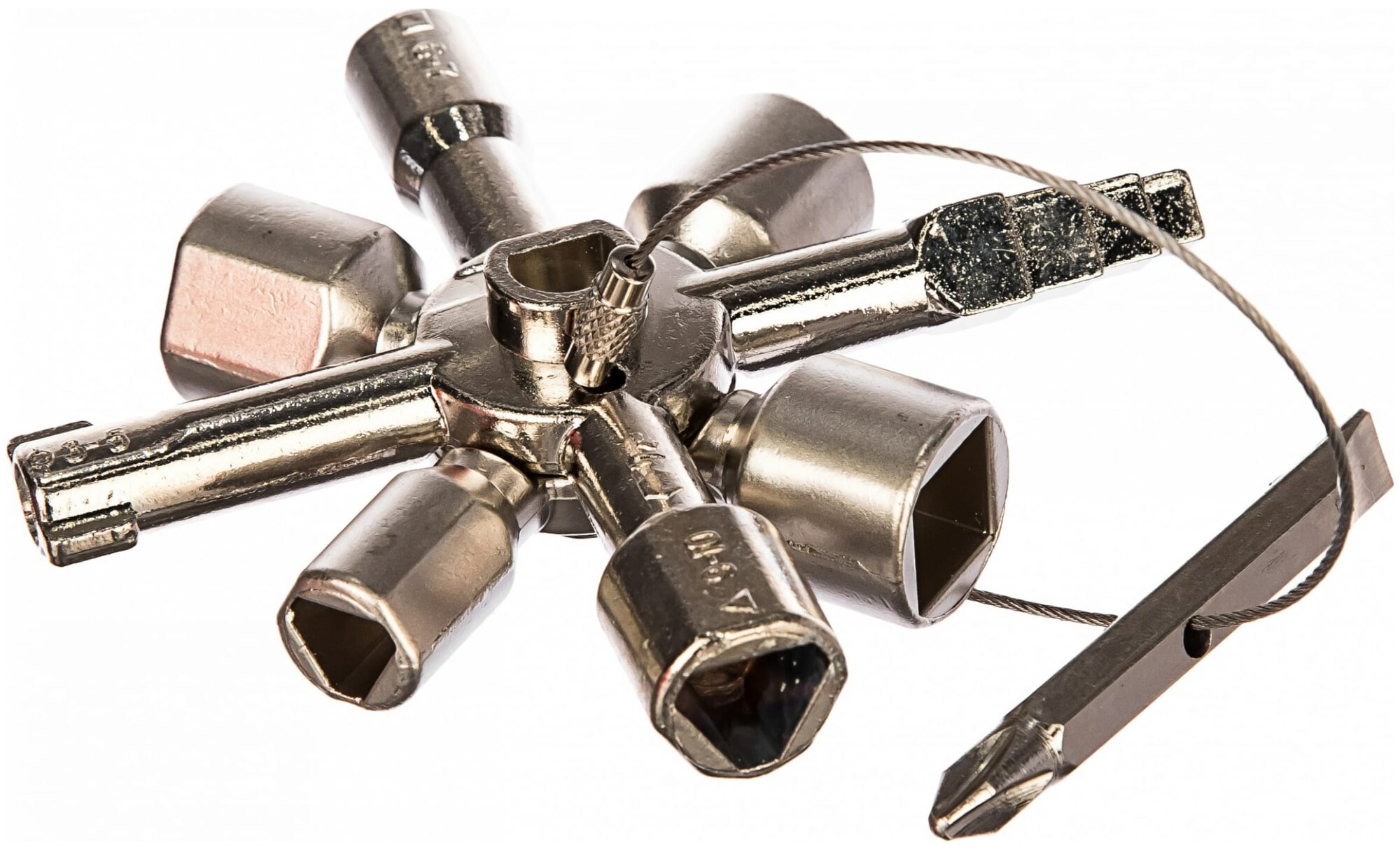 Ключ для электрошкафов Vira с 10 рабочими профилями и битой 514010 .