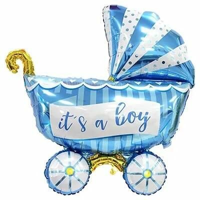 Воздушный шар Веселая затея "Коляска детская голубая", фигура, фольгированный