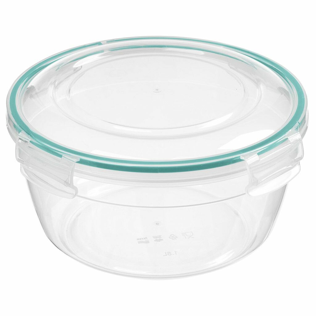 Контейнер для продуктов Plast team Пластик, 2,3 л, 20,6х20,6х11 см, круглый, герметичный, ручки-клипса, прозрачный