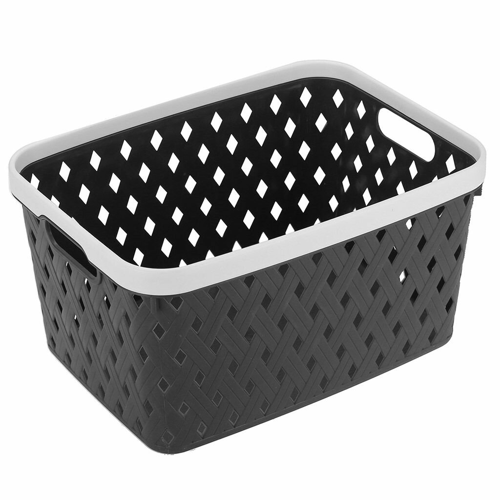 Корзина Домашняя Мода пластмассовая, для хранения, 29,5х 21 см, высота 16 см, с ручками, графит
