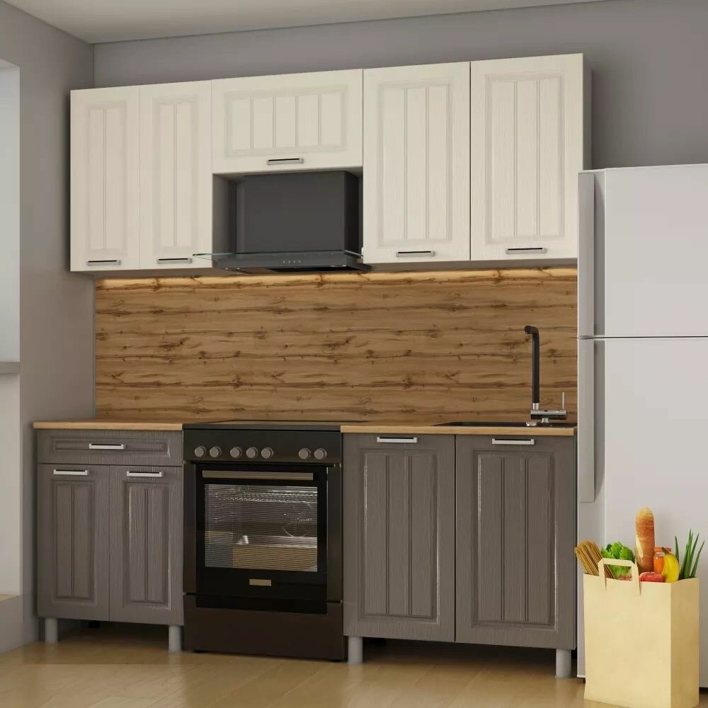 Кухня Луксор без столешницы 2м Клен кремовый/Клен серый ЛДСП/МДФ с окапом для дома дачи 2000х430х20150 тэкс