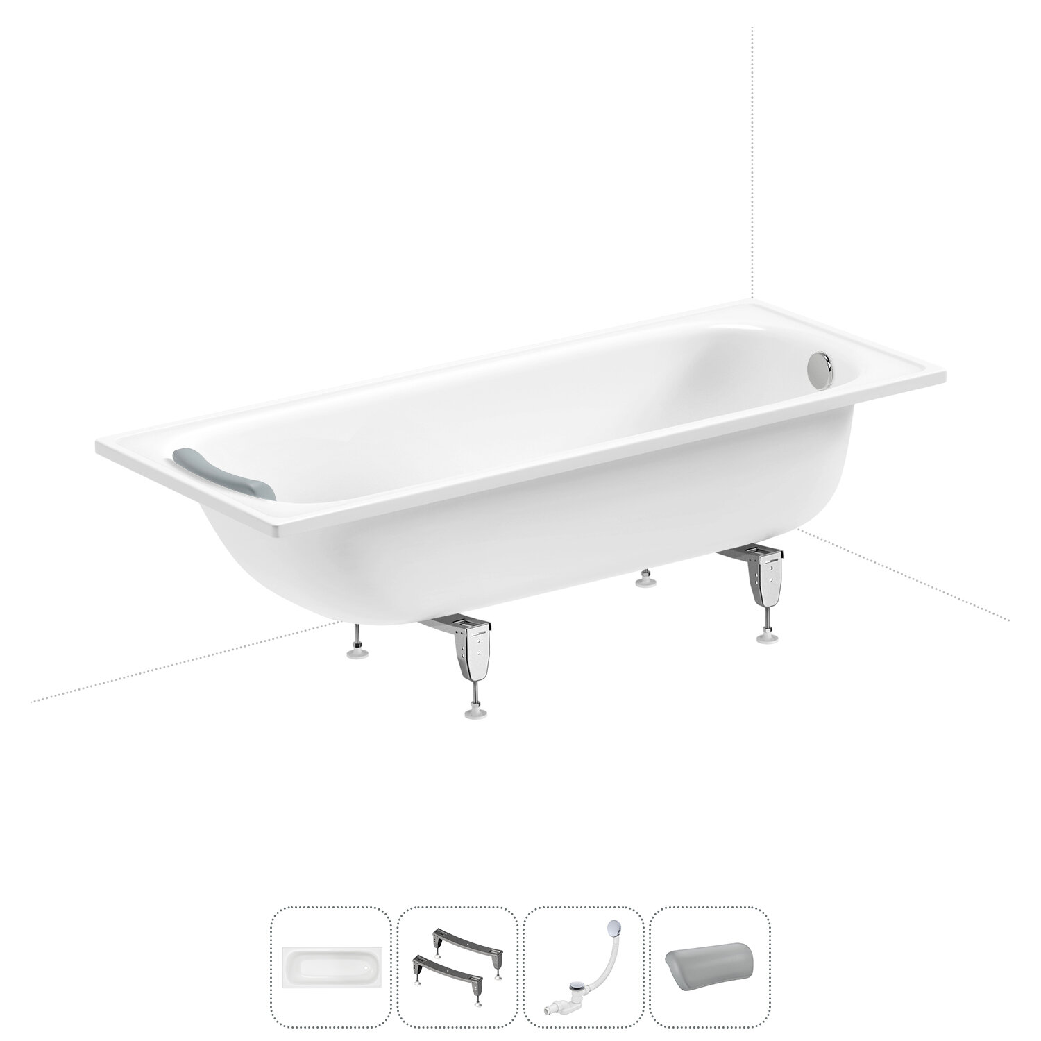 Стальная ванна 170х75 Sanitana BLB Europa 20220673R в наборе 4 в 1: металлическая ванна 170 х 75 см, ножки, слив-перелив, подголовник