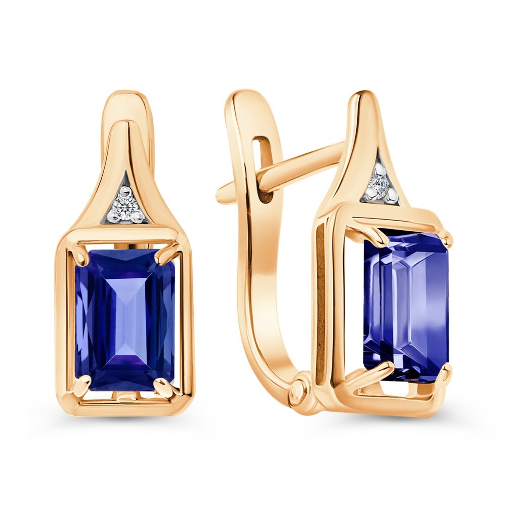 Серьги, красное золото, 375 проба, золочение, сапфир синтетический, бриллиант