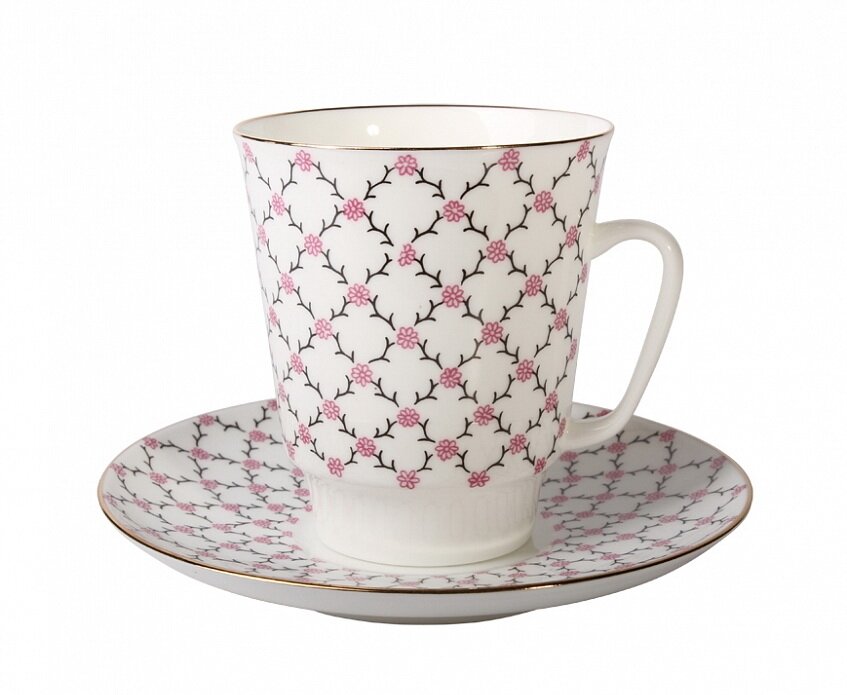 Чашка с блюдцем кофейная Розовая сетка (Майская) 165 мл, Императорский фарфоровый завод (ЛФЗ) 81.13631.00.1