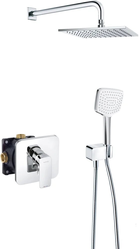 Душевой комплект Kludi Pure&Style 406300575 4 в 1, встраиваемый, с внутренней частью в комплекте, со смесителем, с тропическим душем, латунный, хром, глянцевый, душевая система