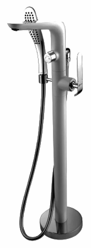 Напольный смеситель для ванны с душем Lemark Melange LM4944CW с душевым гарнитуром, хром, белый, глянцевый, латунный, с керамическим картриджем