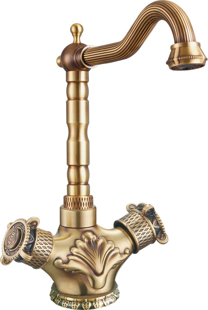 Смеситель для кухни Zorg Antic A 3005K-BR с поворотным изливом, бронзовый, глянцевый, вентильный, латунный