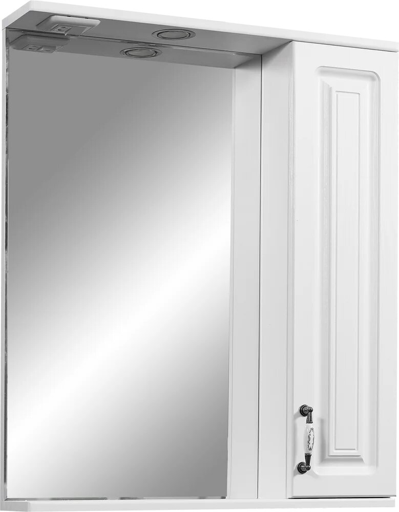 Зеркало Stella Polar Кармела 65 со светодиодной подсветкой, с полкой, со шкафчиком, 65 см, с розеткой, белое