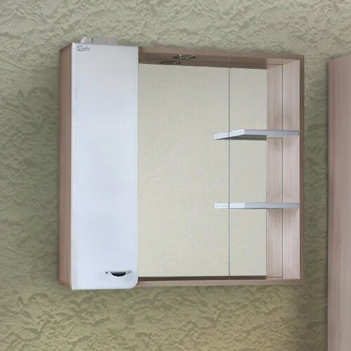 Зеркало Onika Стиль 75 L со светодиодной подсветкой, с полкой, со шкафчиком, 75 см, с розеткой, белое