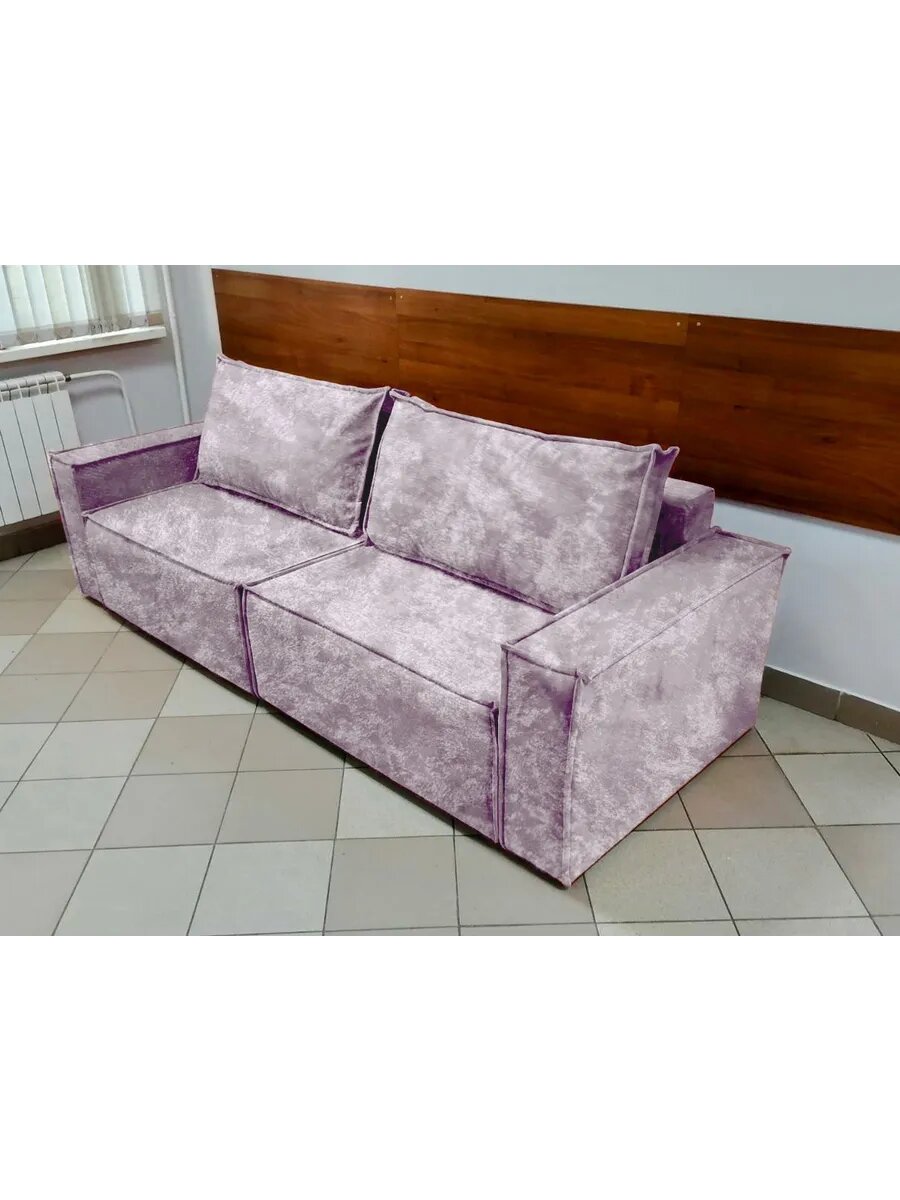 Диван-кровать лофт Еврокнижка 2,4м Светло-розовый серебристый бархат 393