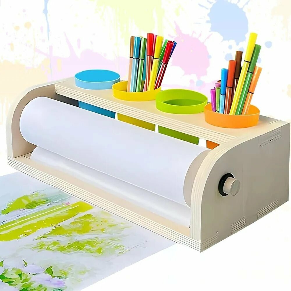 Деревянный настольный мольберт с рулоном бумаги и подставками для карандашей набор для детского рисования и творчества