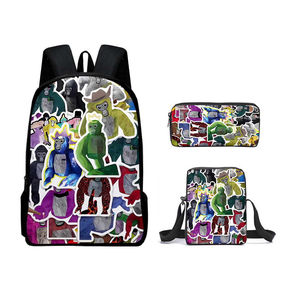 3D новый игровой рюкзак Gorilla Gorilla Tag, школьная сумка, рюкзак, сумка-карандаш, набор из трех предметов с принтом