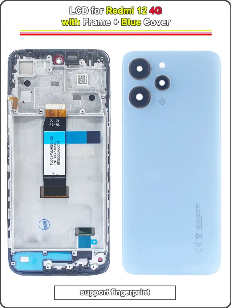 ЖК-дисплей для Xiaomi Redmi 12 4G 6,79 дюйма, сменный преобразователь сенсорного экрана в сборе для Redmi 12 4G с рамкой with blue cover