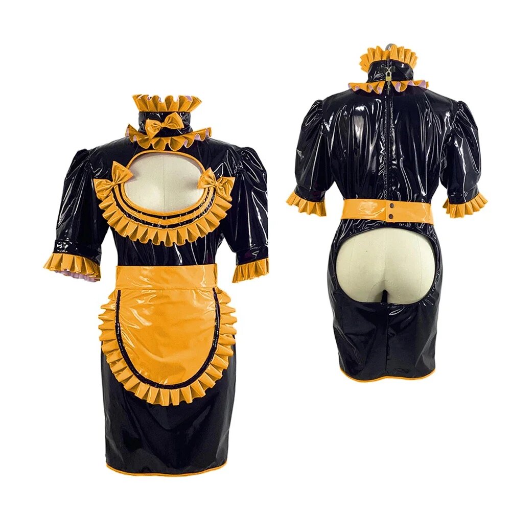 Костюм горничной из ПВХ Anerotic Черный, 7XL, Желтый, Желтый