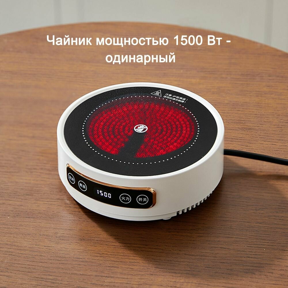 Керамическая круглая плита электрическая 1500Вт,1 конфорка инфракрасная настольная, домашняя уличная маленькая стеклянная плита для чая, Белый
