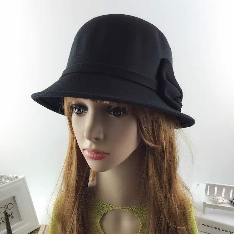 Женская шляпа-котелок с большим бантом, корейский стиль, осенне-зимняя шерстяная шляпа-ведро, фетровая шляпа в британском стиле ретро