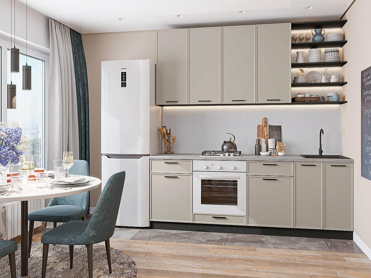 Готовый кухонный гарнитур 2.2 метра кухня без столешницы Фрейм-02 Clay Silk, Graphite